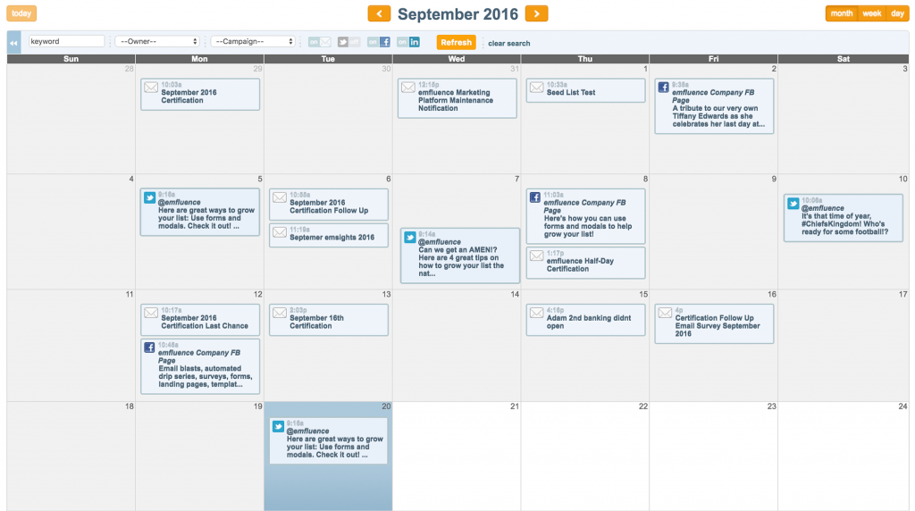 Personalized Marketing Calendar | emfluence Marketing Platform